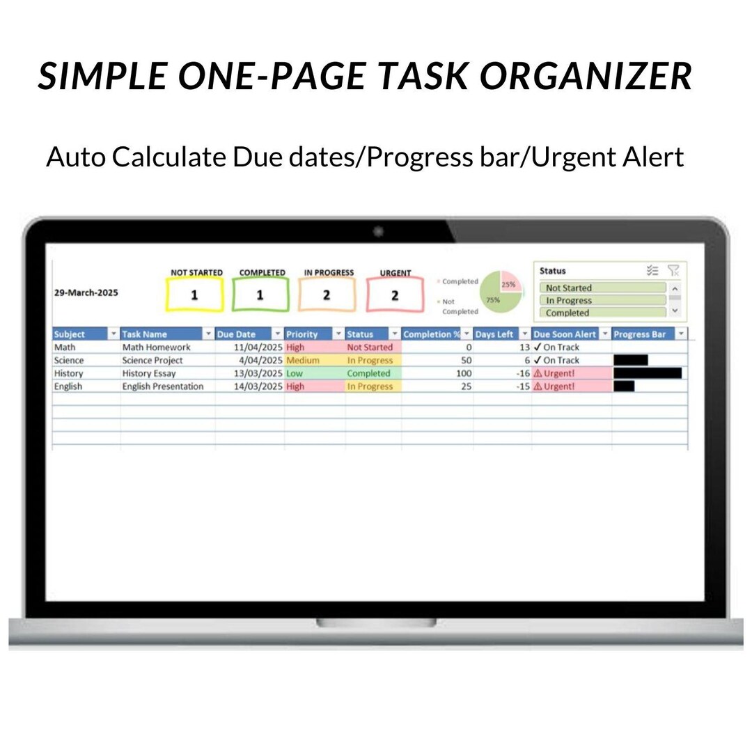 Excel Simple Task Tracker With Priority, Alert & Progress Bar (excel ...