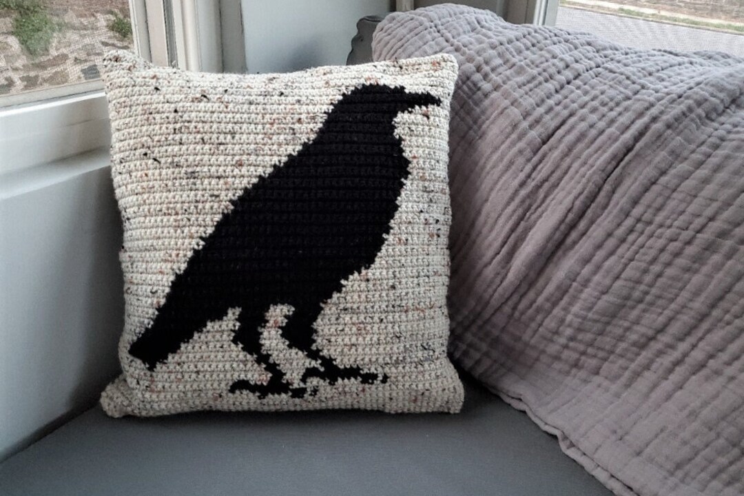 Crow Crochet Pillow Pattern, Crow Home Decor, Spooky Crochet Pillow ...