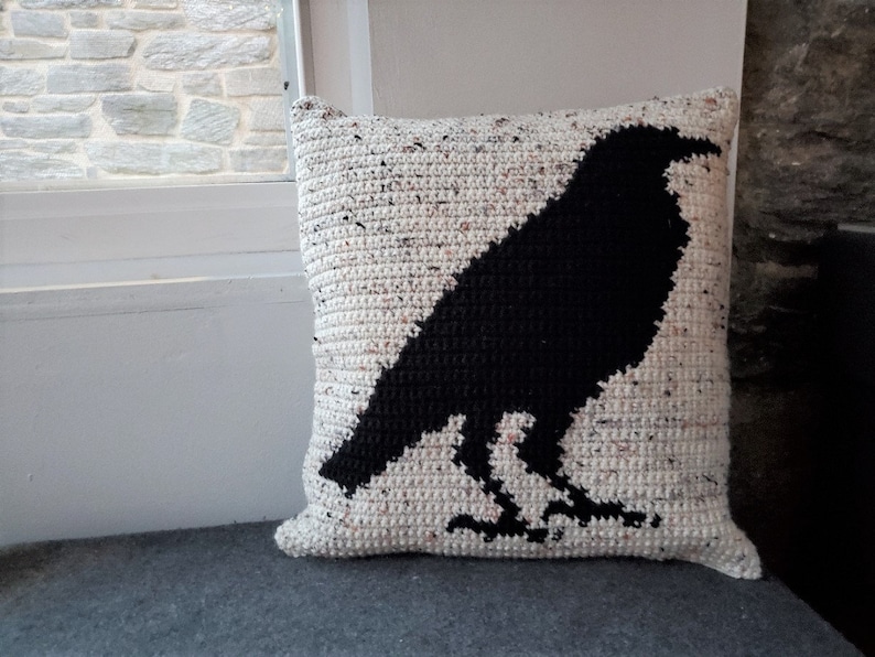 Crow Crochet Pillow Pattern, Crow Home Decor, Spooky Crochet Pillow ...