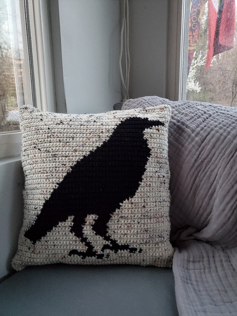 Crow and Wolf Crochet Pillow Pattern Bundle, Animal Silhouette Tapestry ...