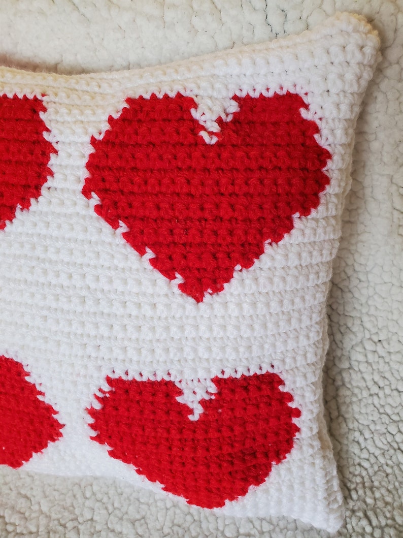 8 Bit Hearts Crochet Pillow Pattern, Heart Home Decor, Heart Pillow ...
