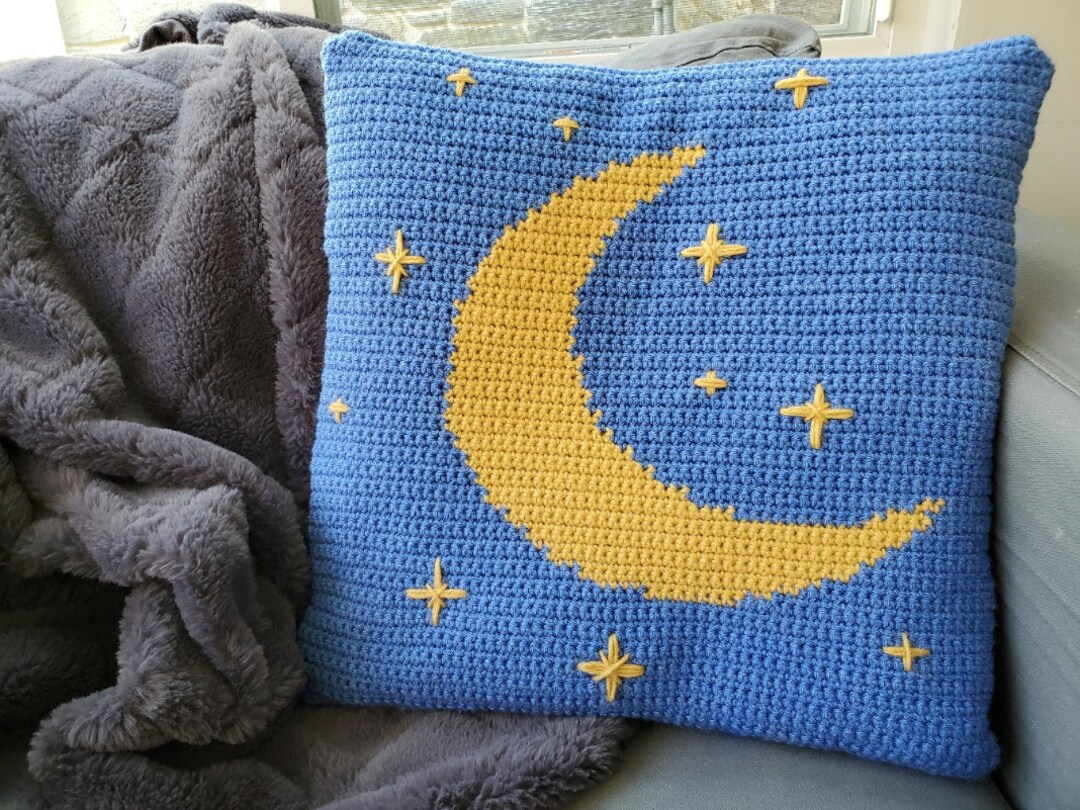 Moon and Stars Crochet Pillow Pattern, Crescent Moon Throw Pillow ...