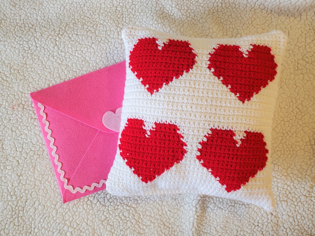 8 Bit Hearts Crochet Pillow Pattern, Heart Home Decor, Heart Pillow ...
