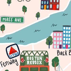 Boston Map Illustrated Boston Art Print for Boston Gift Boston Art ...