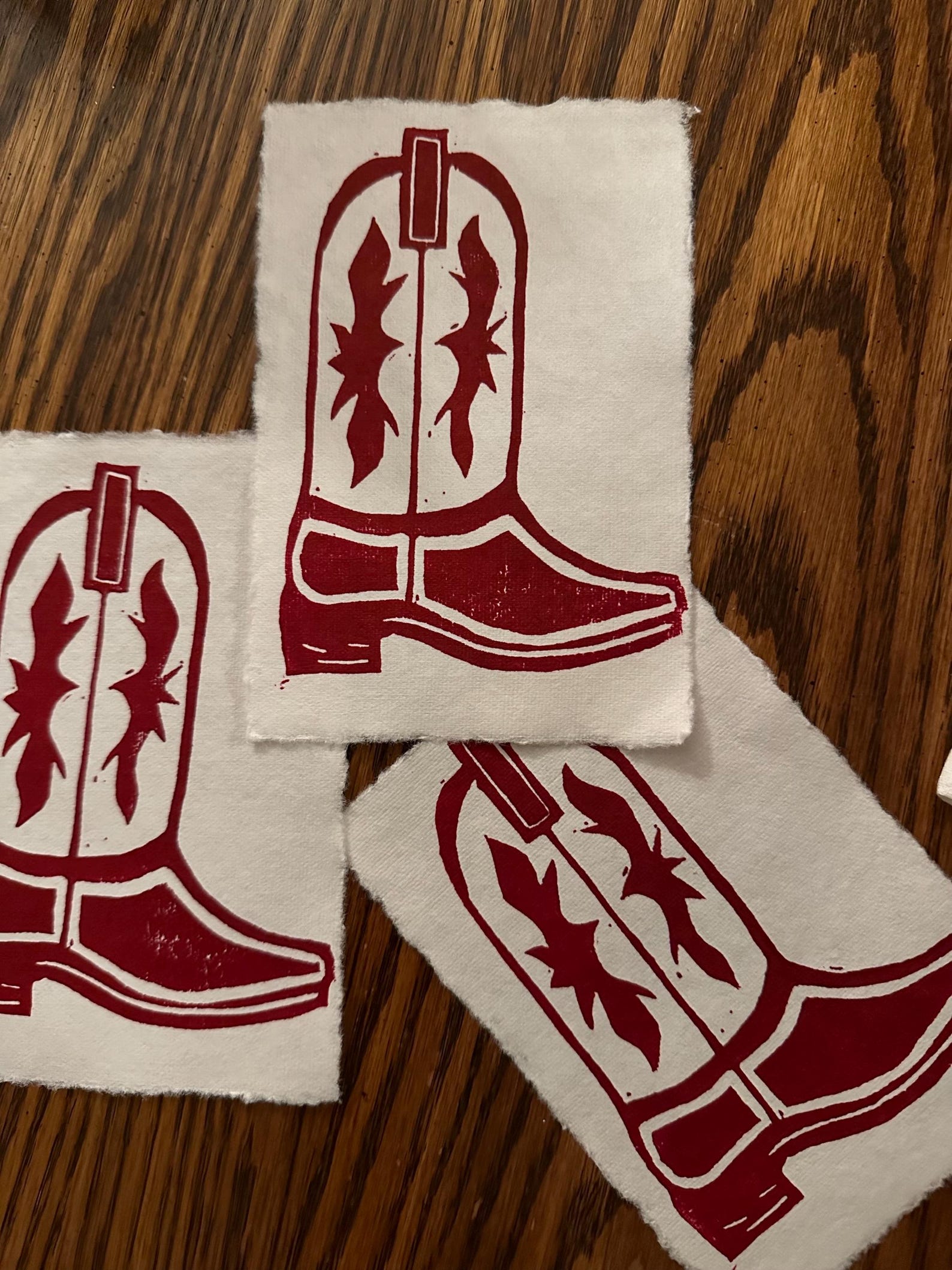 Linocut Print Cowboy Boot Printed on Handmade Paper Cowboy Block Print ...