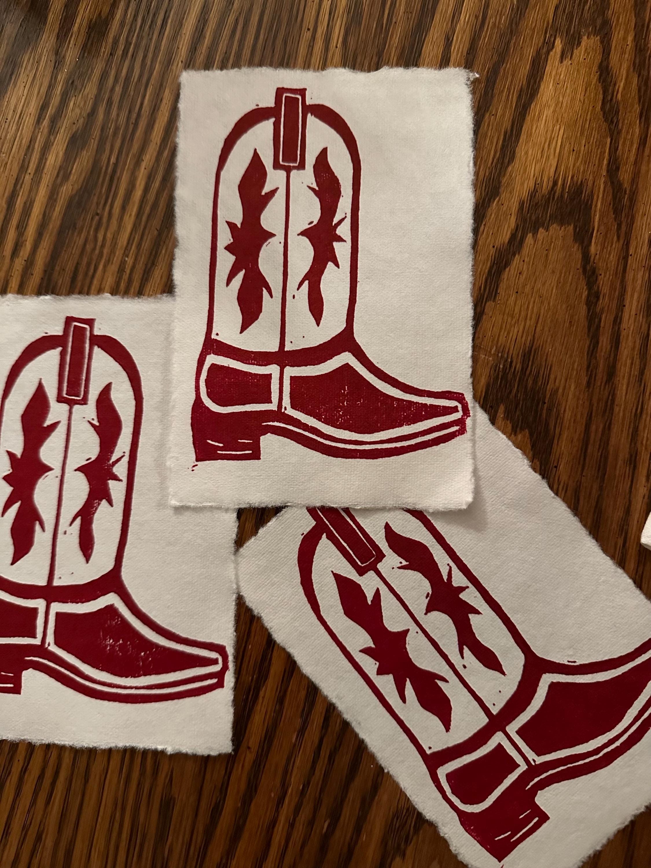 Linocut Print Cowboy Boot Printed on Handmade Paper Cowboy Block Print ...