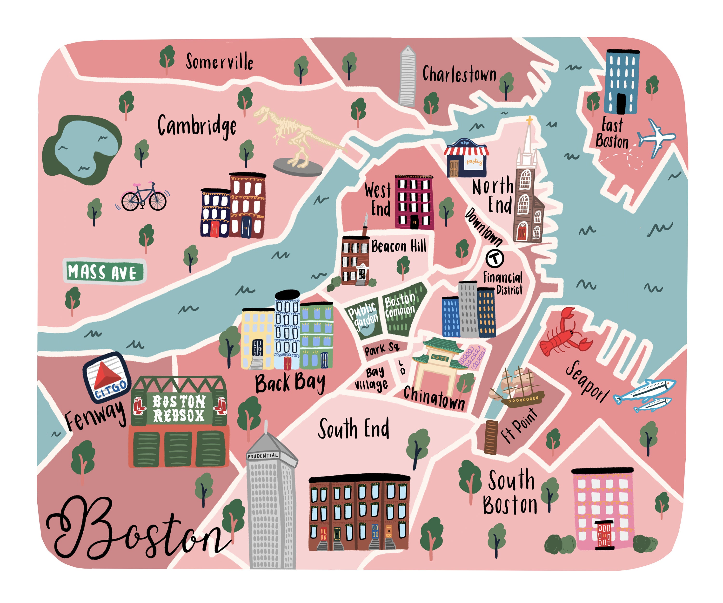 Boston Map Print for Print of Boston Map Art Print Boston Art Boston ...