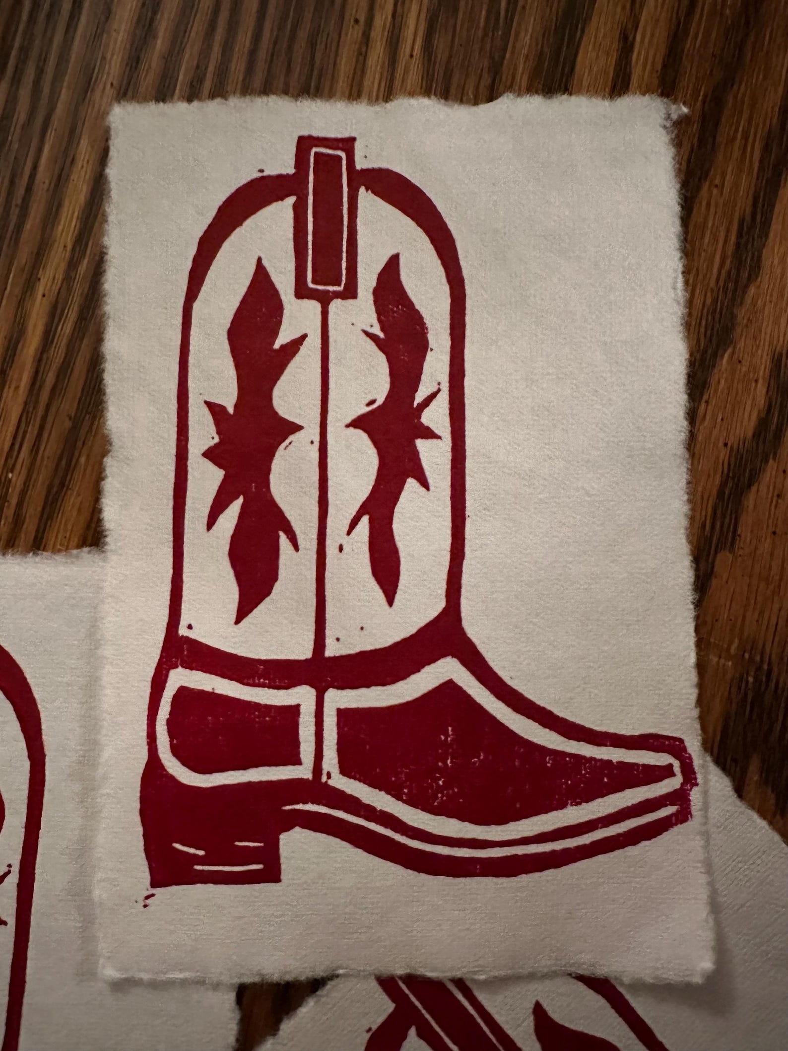 Linocut Print Cowboy Boot Printed on Handmade Paper Cowboy Block Print ...
