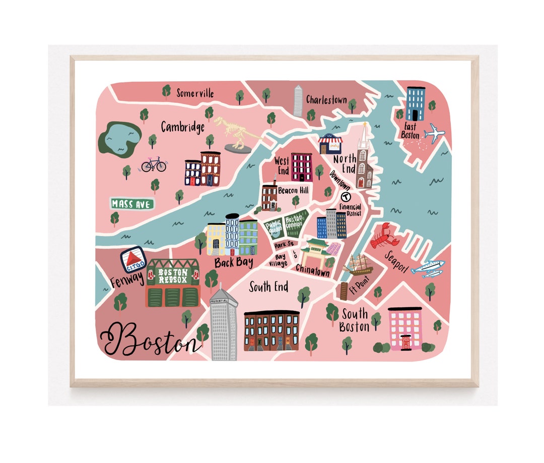 Boston Map Print for Print of Boston Map Art Print Boston Art Boston ...