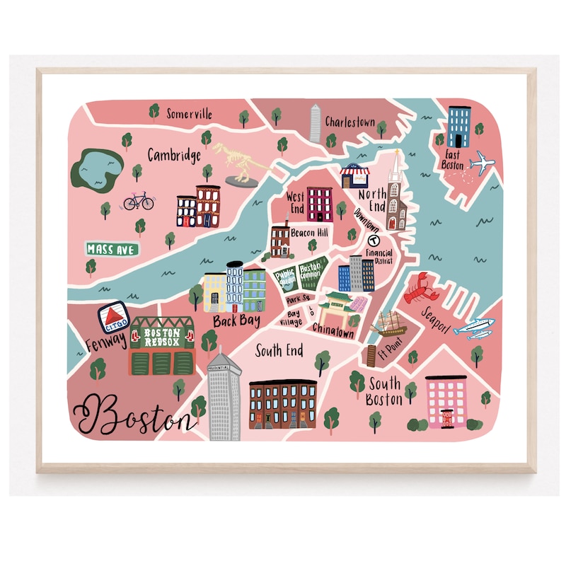 Horizontal Boston Map - Etsy UK