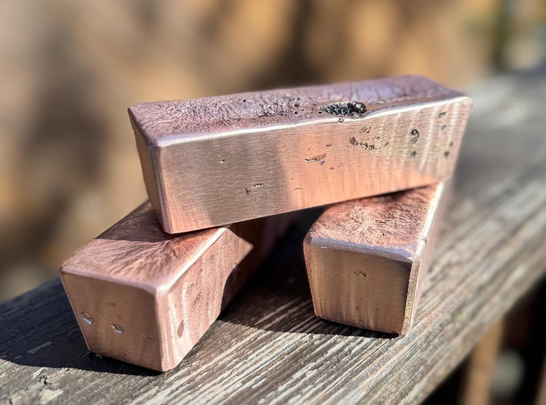Solid Copper Ingot / Bar - Total 3LB 07OZ - 3LB 11OZ - Hand Poured ...