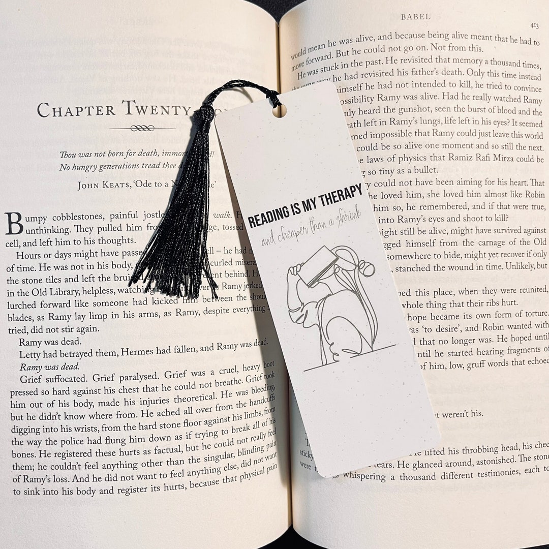 Reading is My Therapy Bookmark | One Line Art | Black and White ...