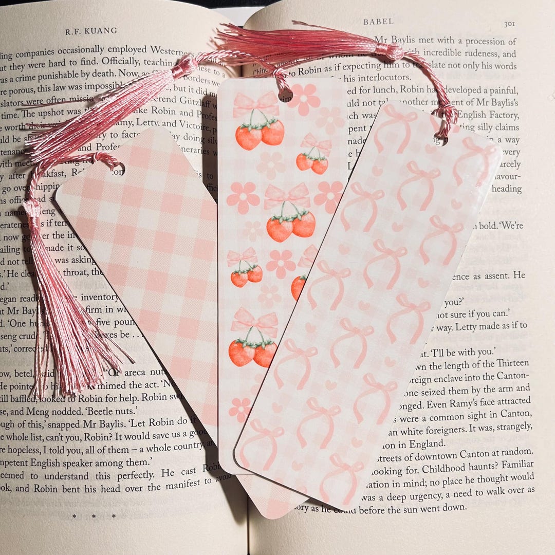 Pink Cherry Girly Bookmark | Gingham Bookmark | Bookmark Ticket | Cute ...