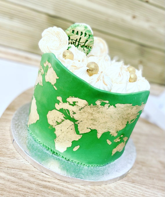 Bespoke Birthday Cake World Map Merinque Size | Etsy