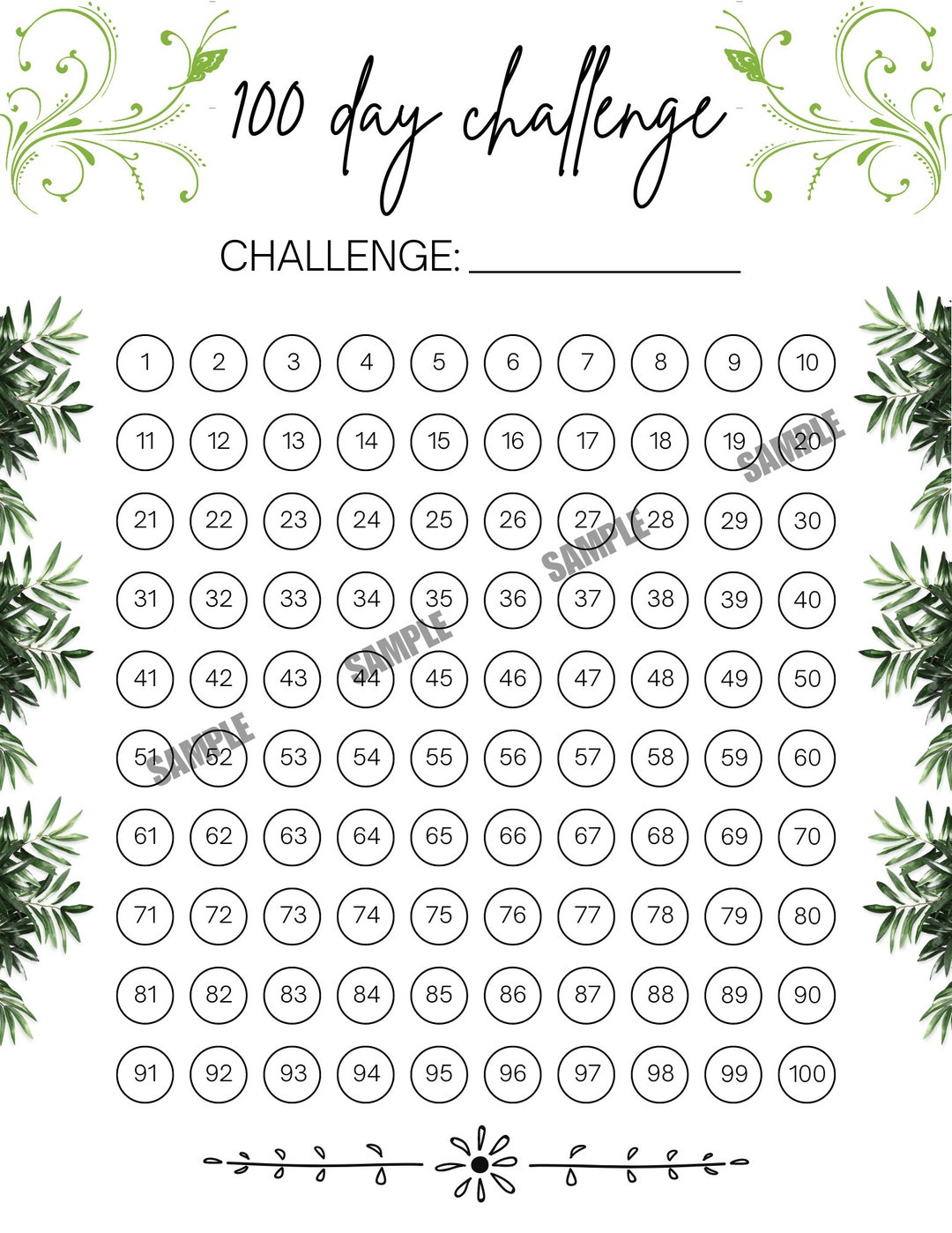 100 Day Challenge Printables With Decor - Etsy