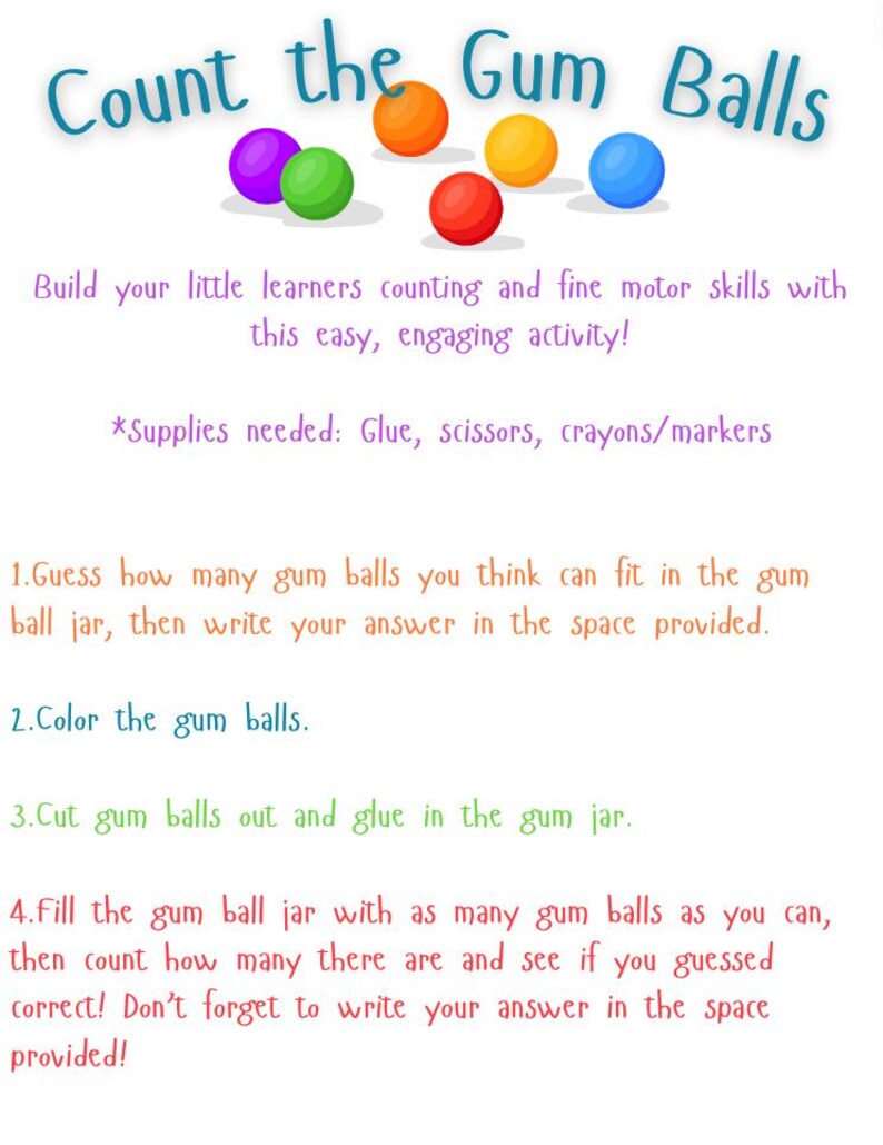 Count the Gum Balls Activity - Etsy