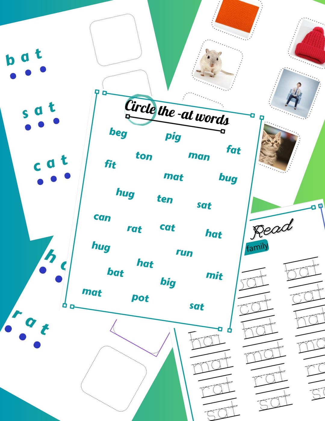 Pre-k and Kindergarten Word Family Practice -AT - Etsy