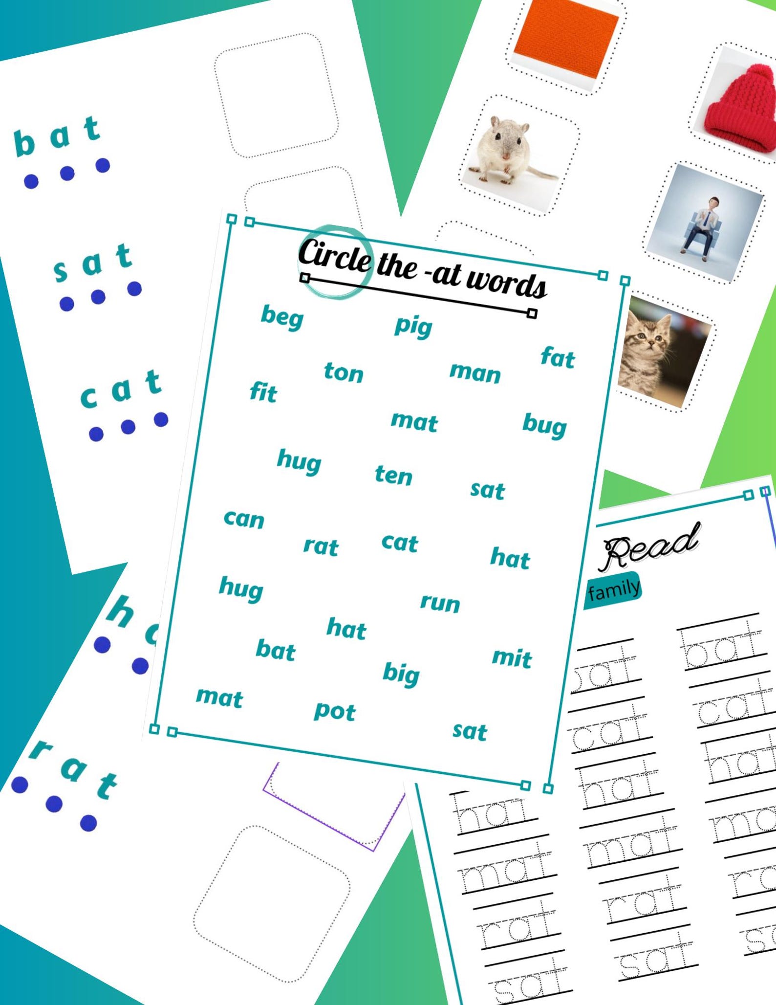 Pre-k and Kindergarten Word Family Practice -AT - Etsy