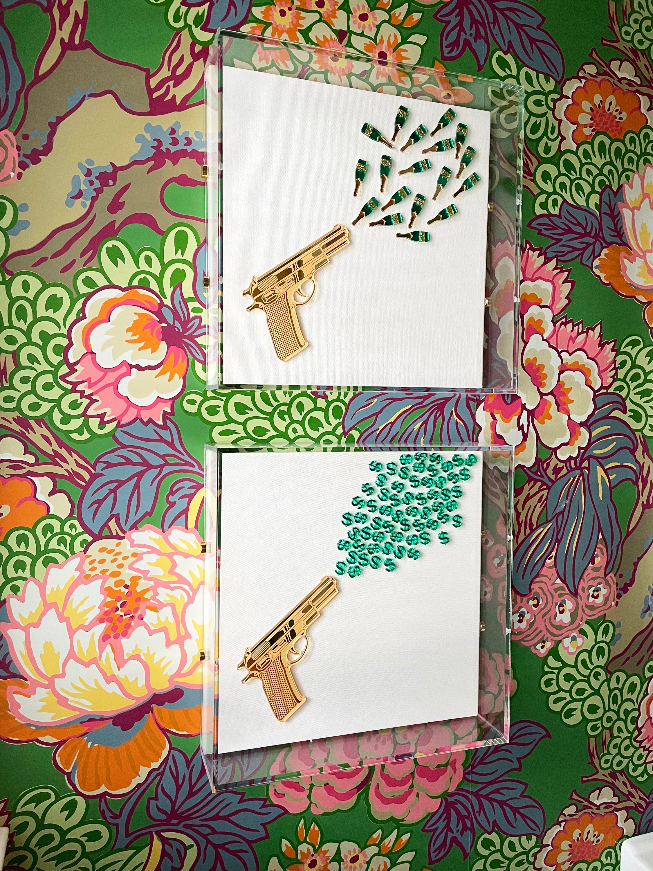 Money Shot Pop Art: Acrylic Dollar Signs, Gold Gun, Lucite Shadowbox - Etsy