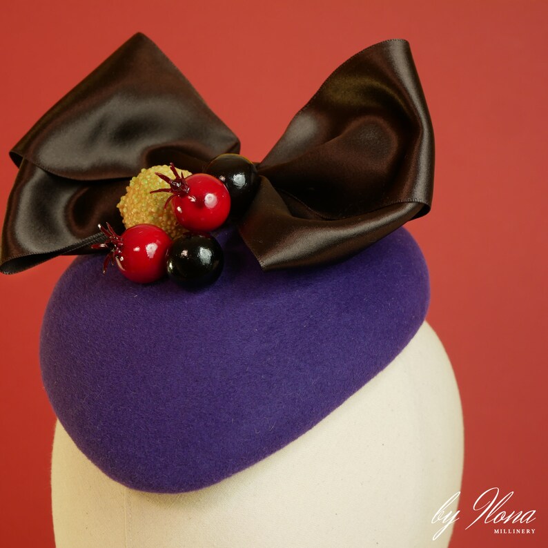 Purple Hat Felt Teardrop Percher Vintage Style With Bow and Berries ...