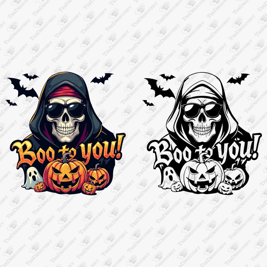 Halloween Skeleton Boo to You PNG SVG, Spooky Bats, Pumpkins Clipart ...