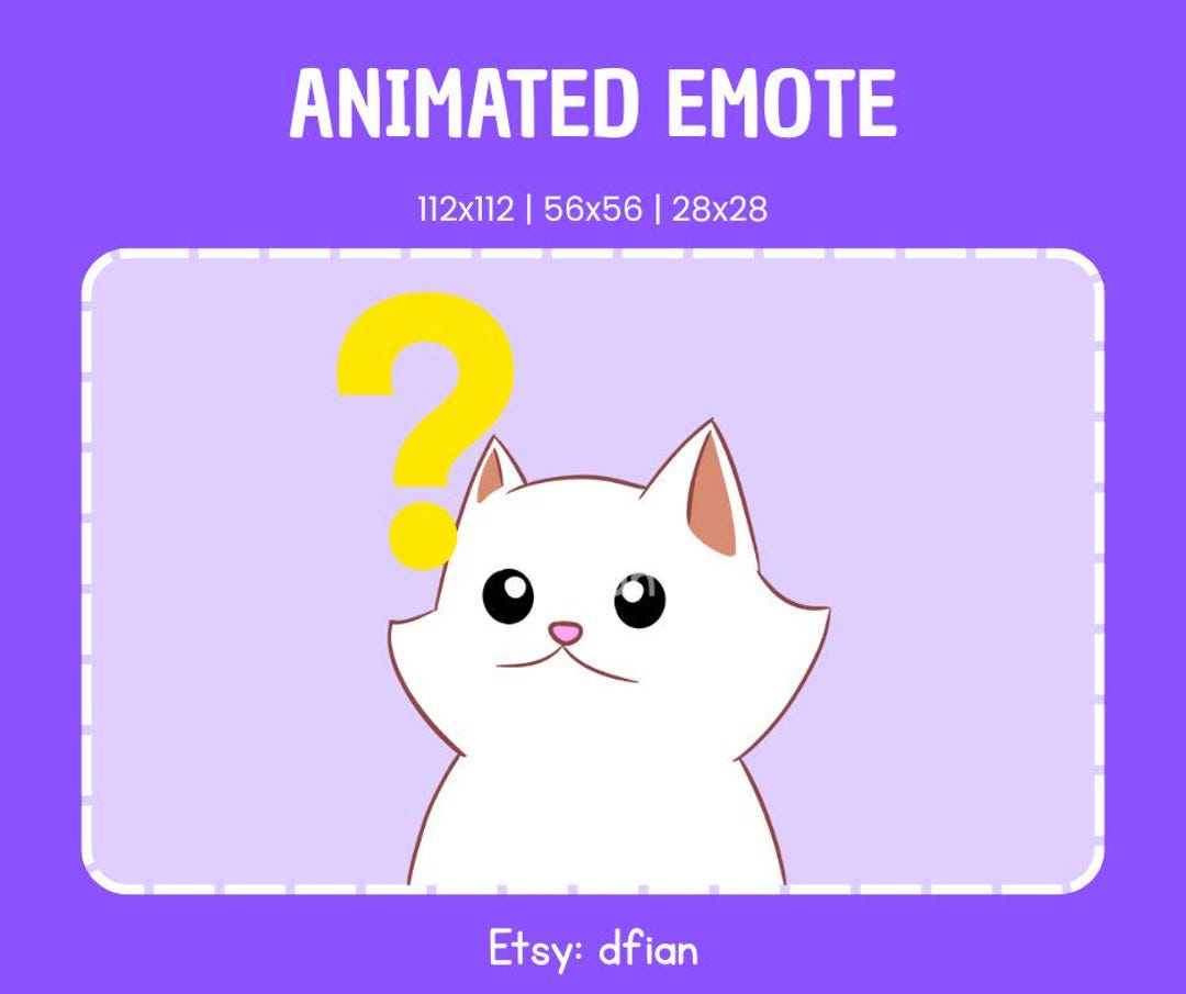 Animated Adorable Confused White Cat Emote, Funny Cartoon Emote, Cute ...