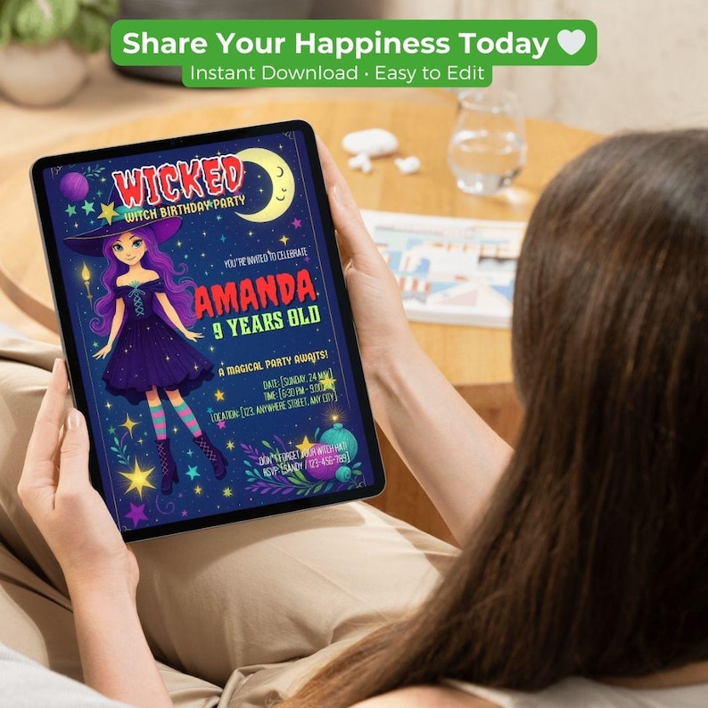 Wicked Witch Birthday Invitation Canva Template, Fantasy Witch Party ...
