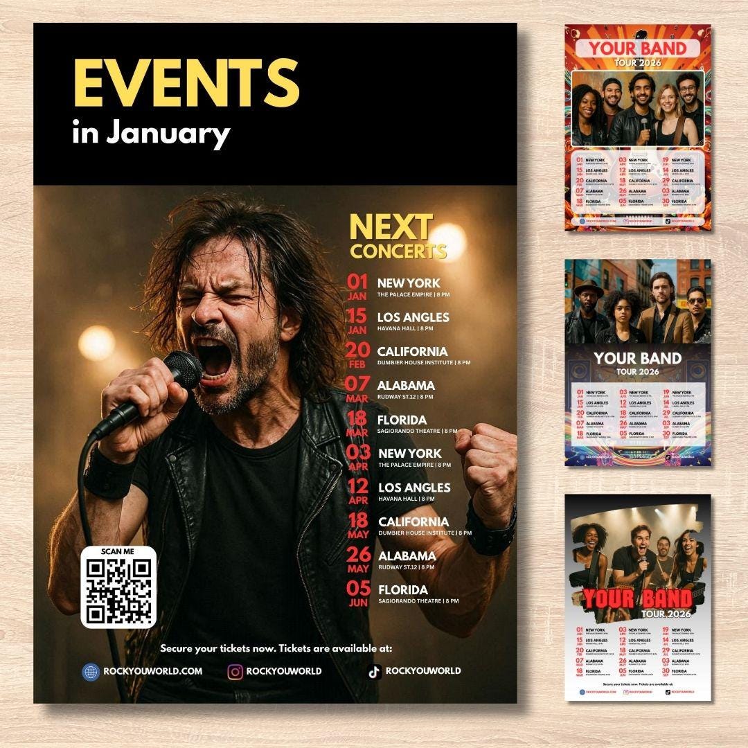 Editable Rock Concert Poster Canva Template | Band Gig Flyer | Rock ...