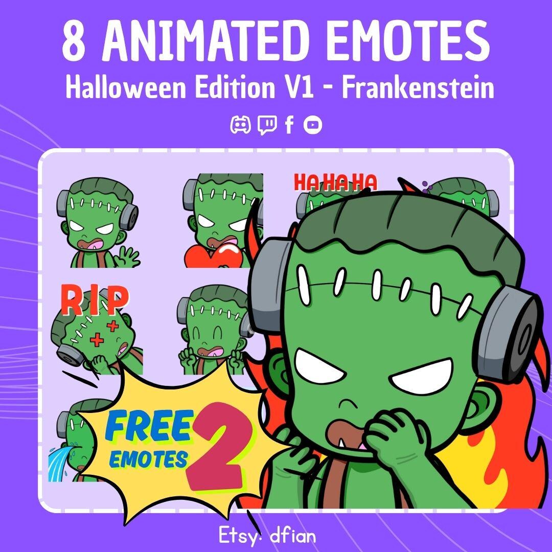 Twitch Animated Emote Pack | Frankenstein Cute Kawaii Chibi Emote Set ...
