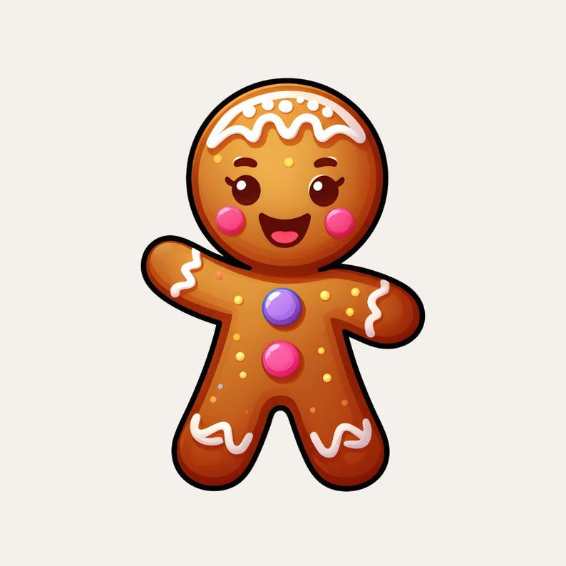 Gingerbread Christmas Clipart PNG | Cartoon Holiday Cookie Art - Etsy