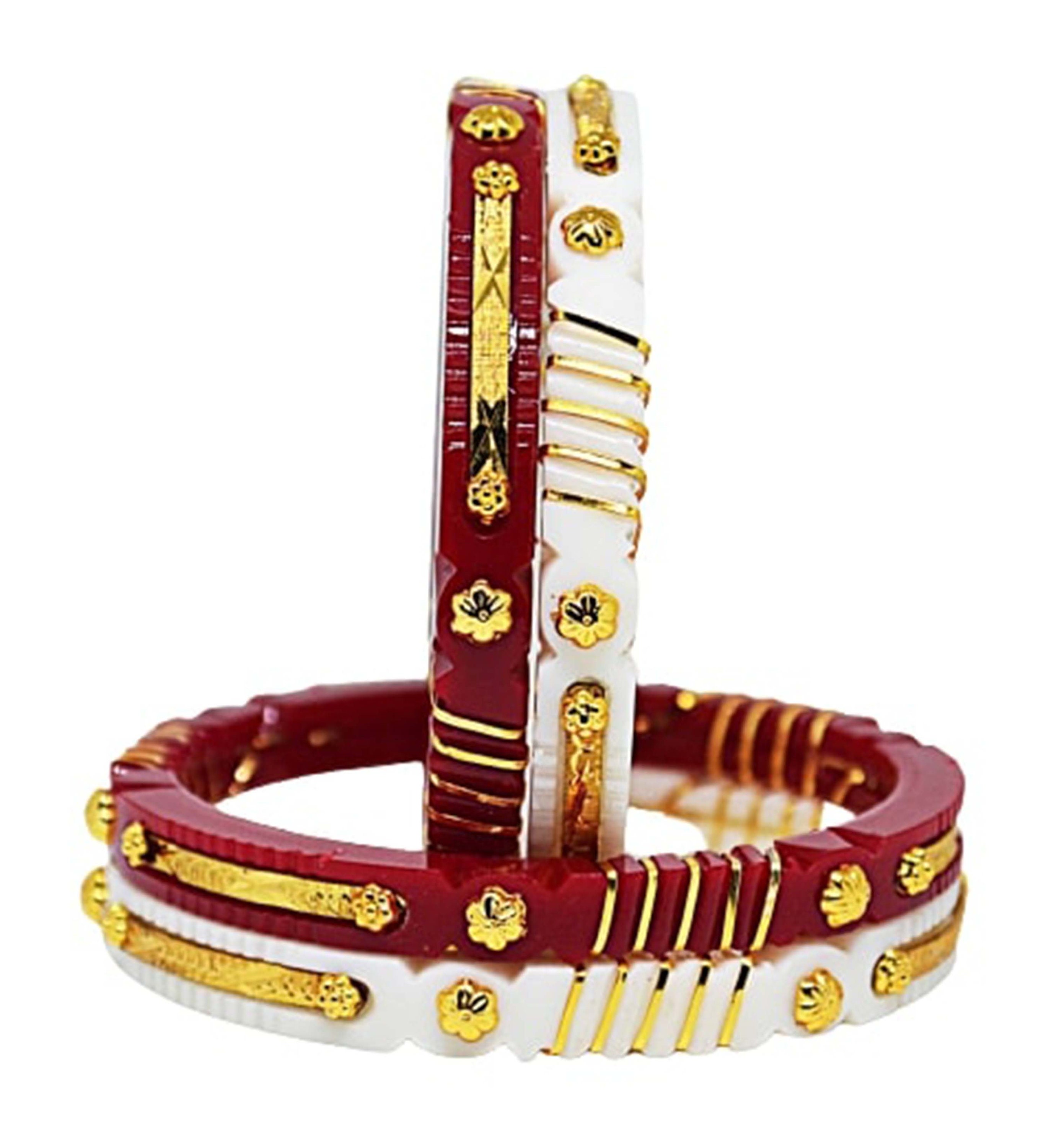 Handmade Shakha Pola Gold Plated Acrylic Bangle for Women Red - Etsy