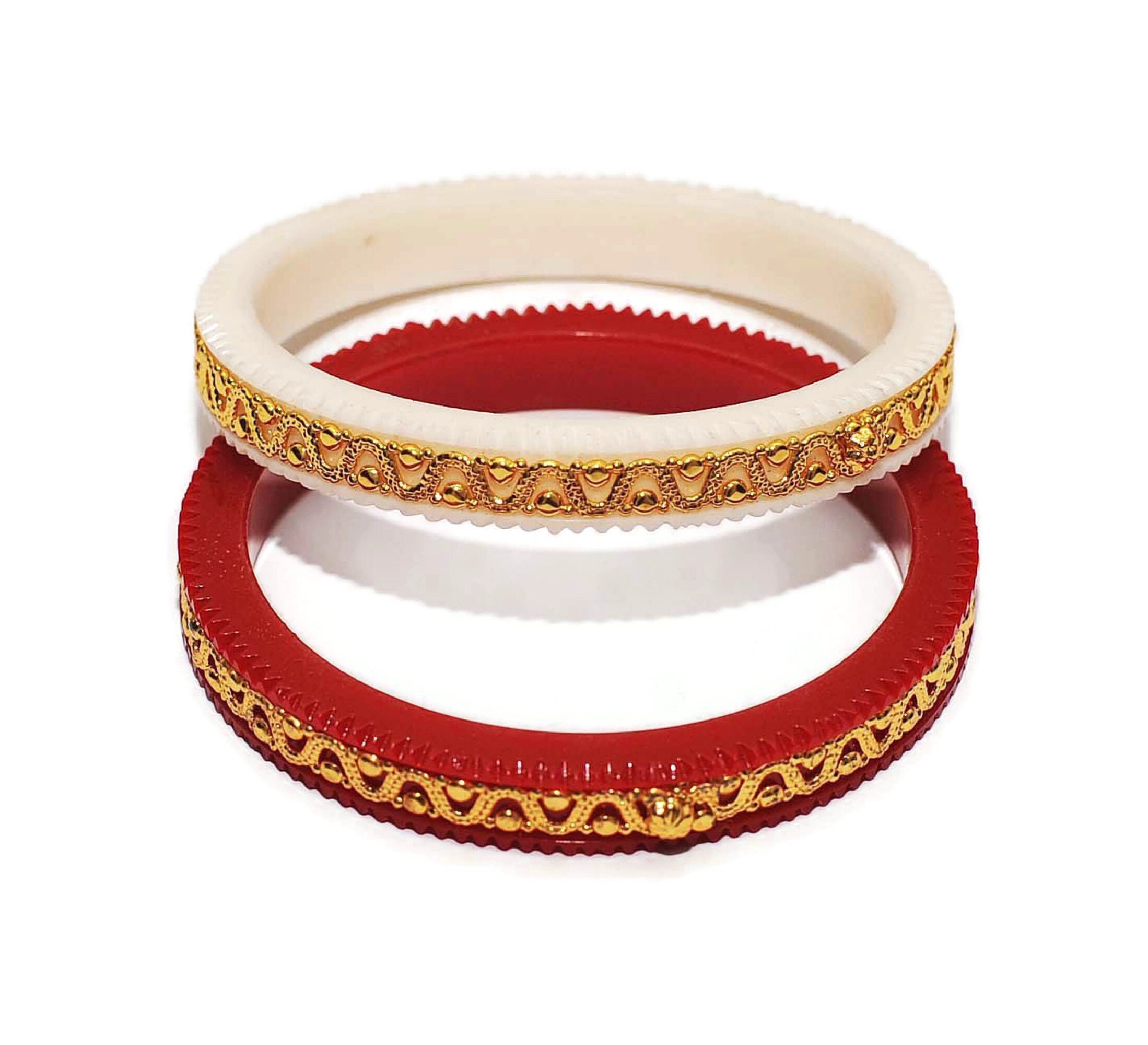 Handmade Shakha Pola Gold Plated Acrylic Bangle for Women, Red and ...