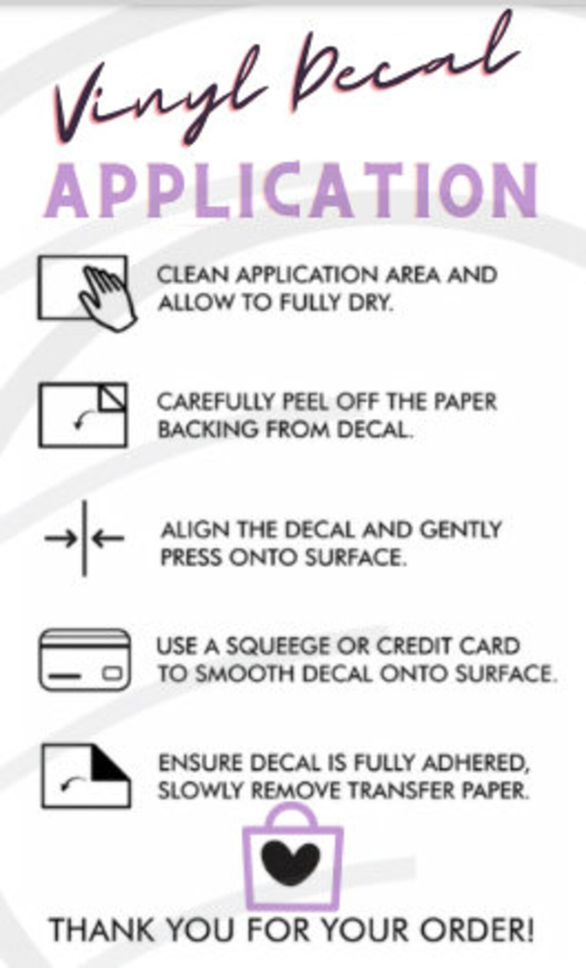 Vinyl Decal Application Instructions Card: Printable Small Business ...
