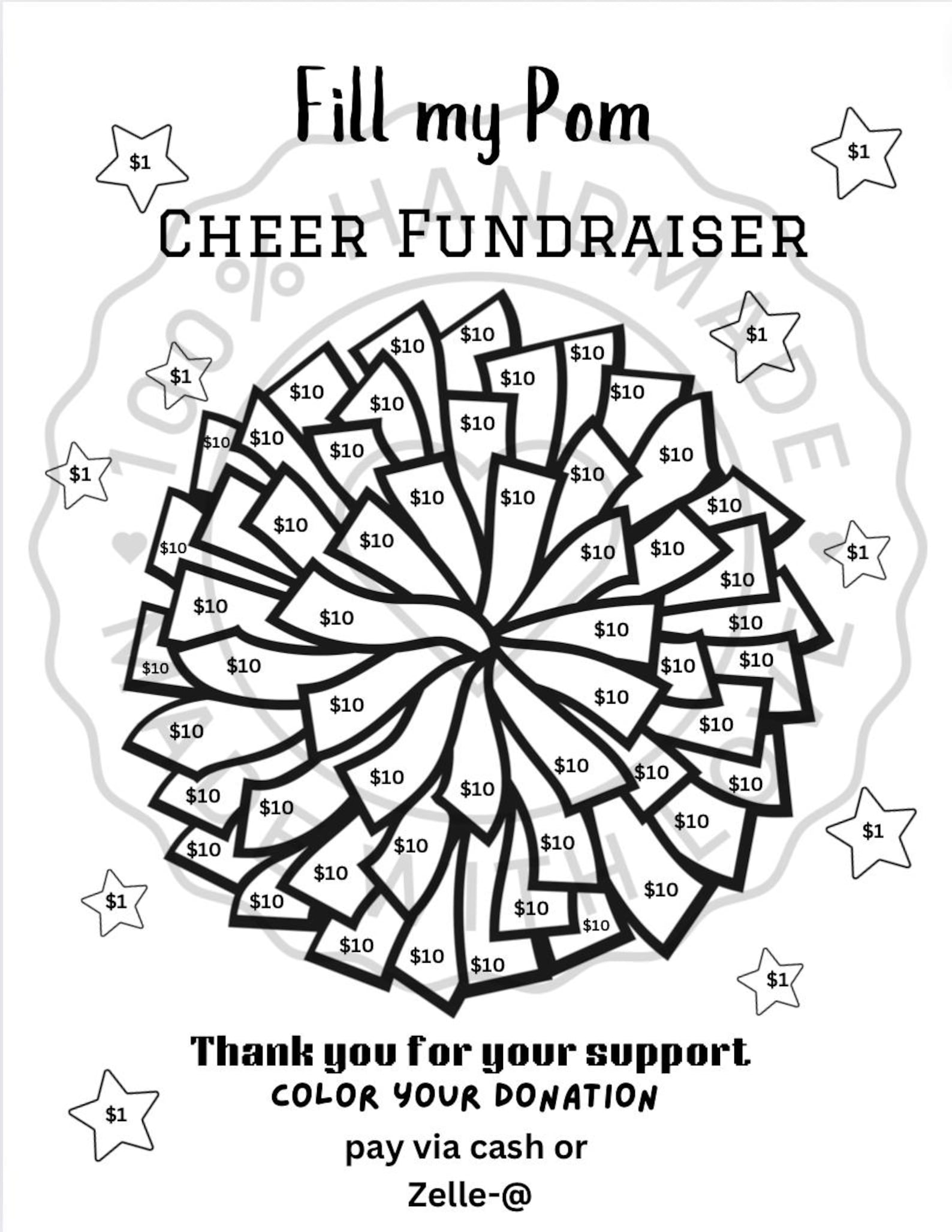 Fill My Pom Cheer Fundraiser Printable, Cheerleading Team Fundraising ...