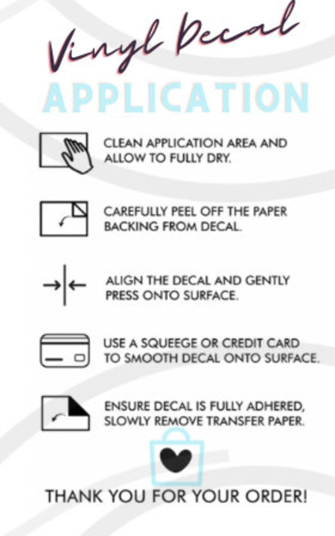 Vinyl Decal Application Instructions Card: Printable Small Business ...