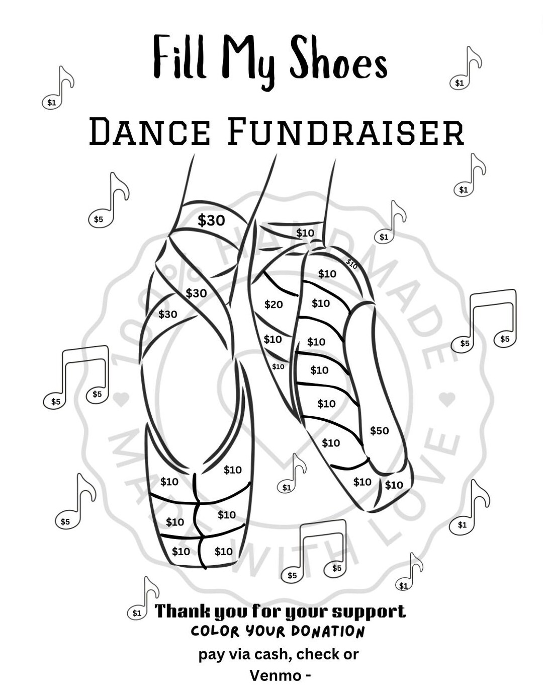 Fill My Shoes Dance Fundraiser Printable, Dance Team Fundraising Form ...