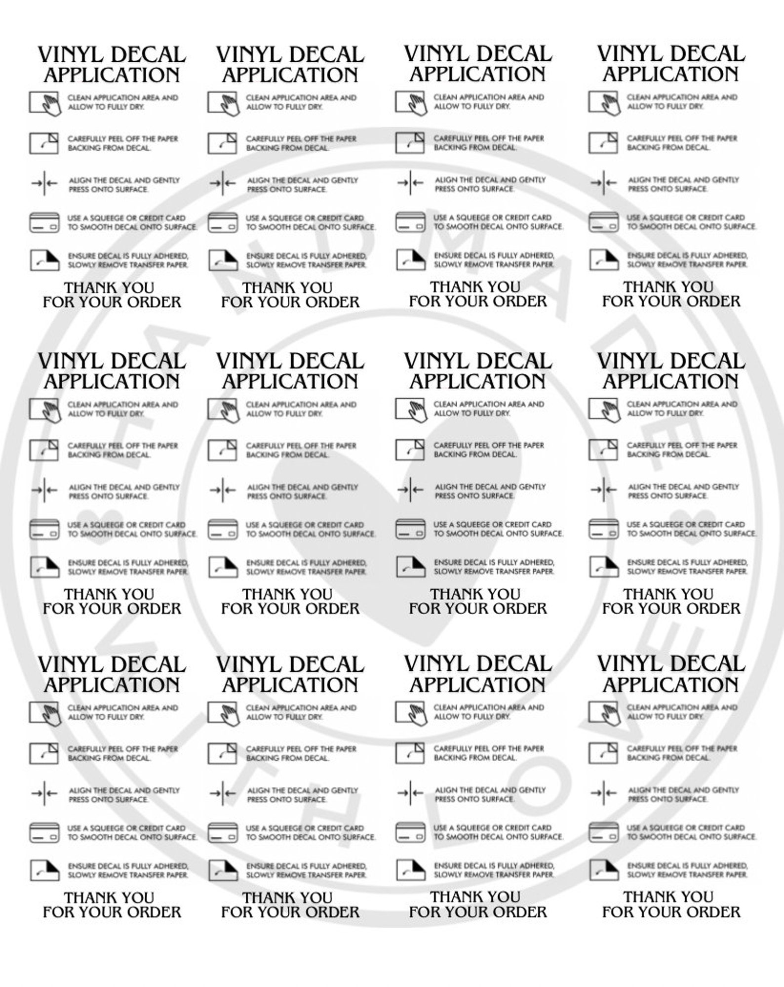 Directions for Printable Decal Placement Card. Decal Application ...