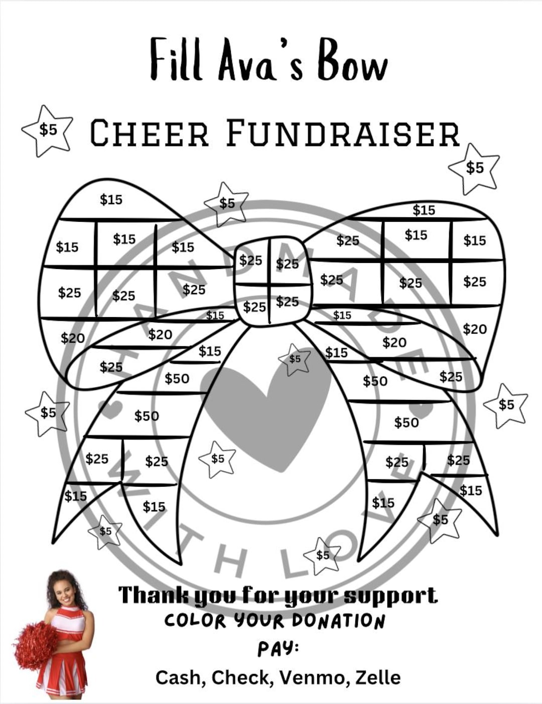 Personalized Cheer Fundraiser Printable: Fill My Bow Fundraising Form ...