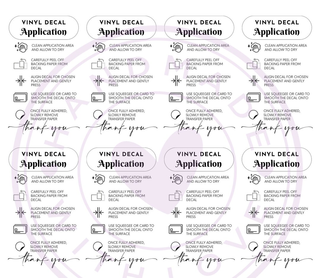 Directions for Printable Decal Placement Card. Decal Application Directions. Vinyl Decal ...