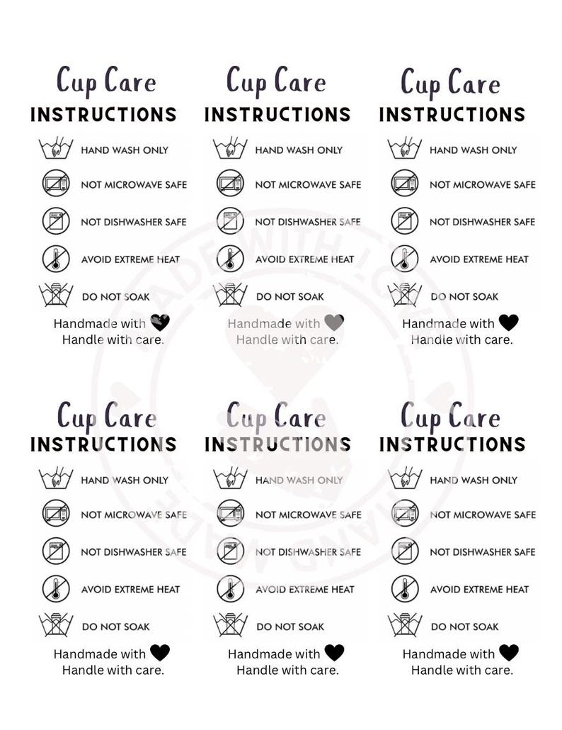 Directions for Cup Care. Cup Care Printable. Small Business Supplies ...