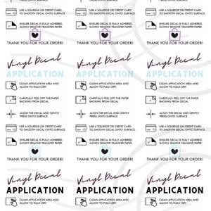 Vinyl Decal Application Instructions Card: Printable Small Business ...