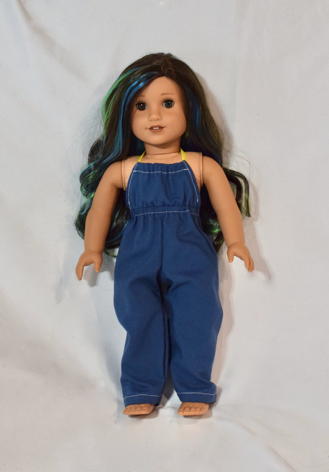 18 Inch Doll Outfit, Recycled Material, Doll Clothes, Blue Doll Romper ...