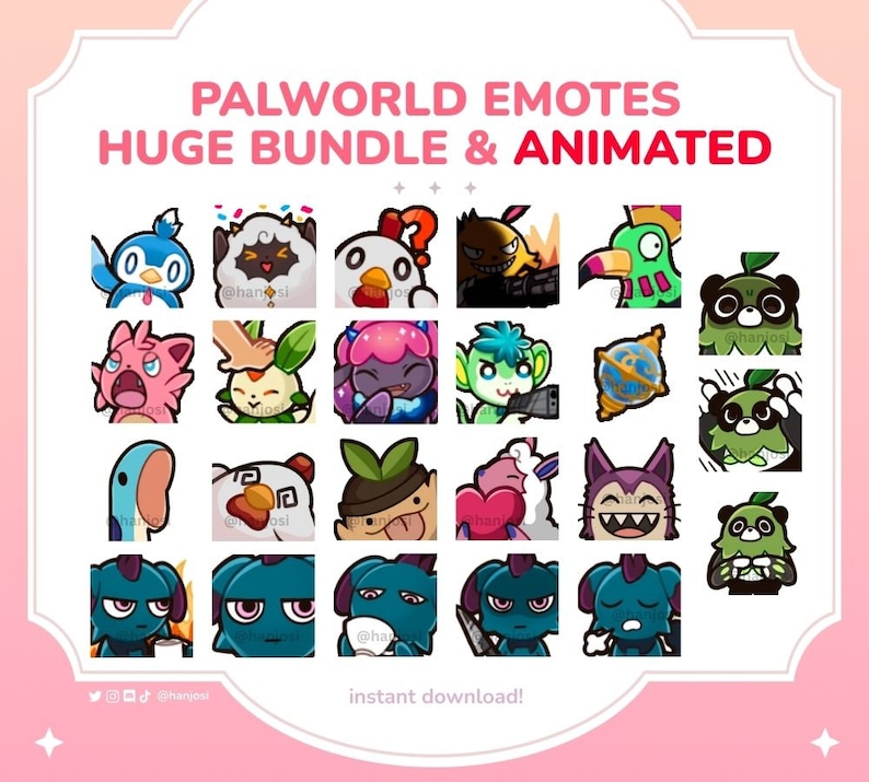 PALWORLD ALL PALS Emote Bundle Animated Set - Cute Emotes, Discord ...