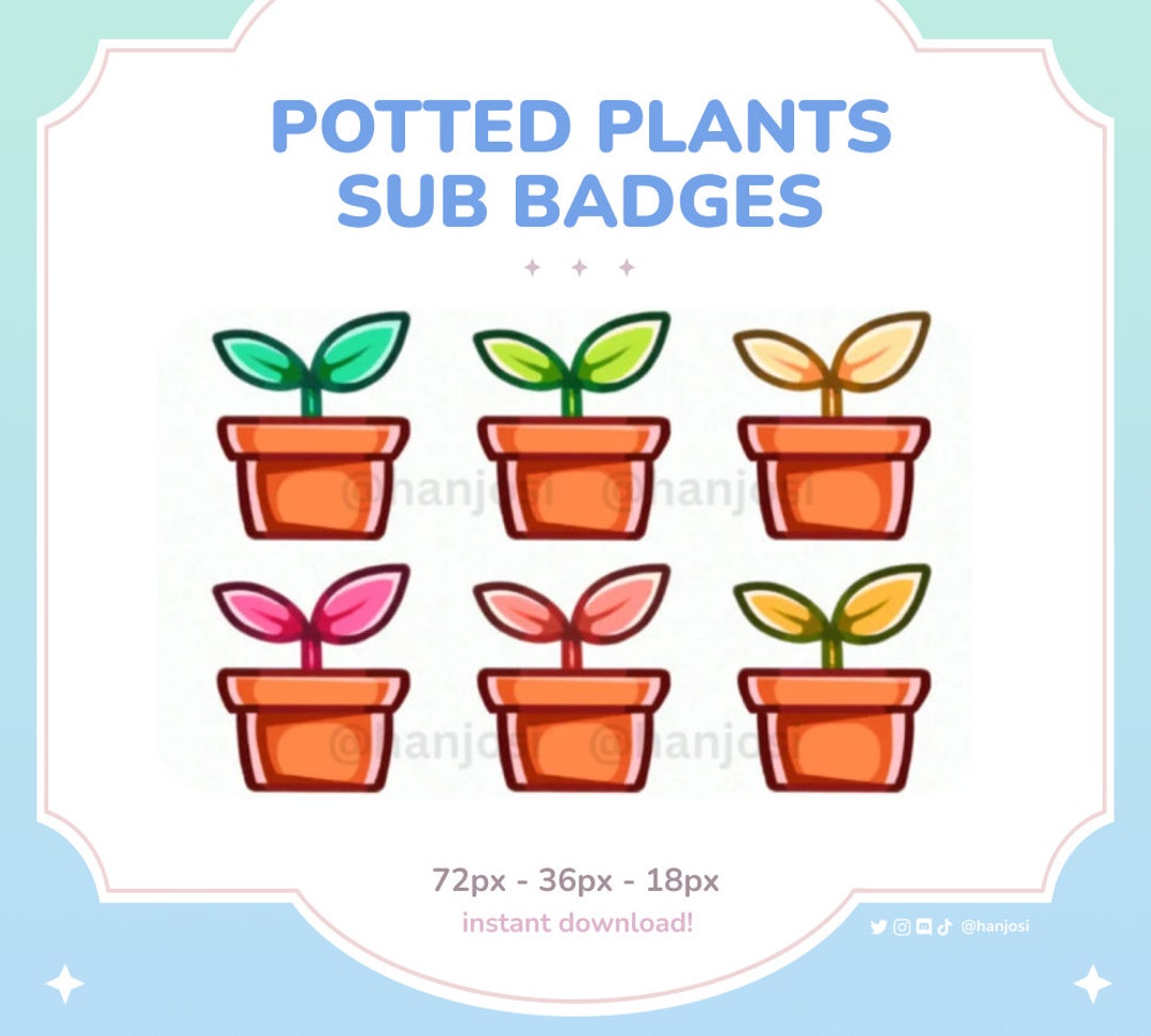 Potted Plants Twitch Sub Badges Set 1, Unique Cottagecore Gamer Icons ...