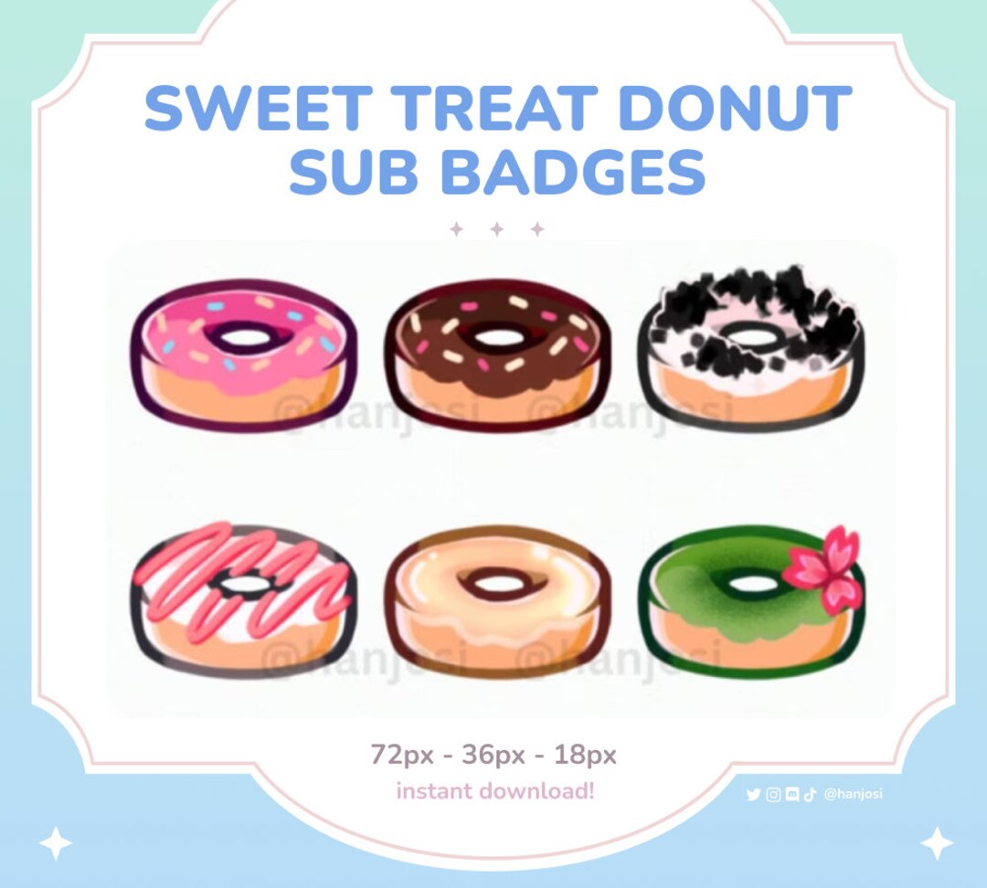 Cute Donut Twitch Sub Badges, Doughnut Youtube Badges, Streamer ...