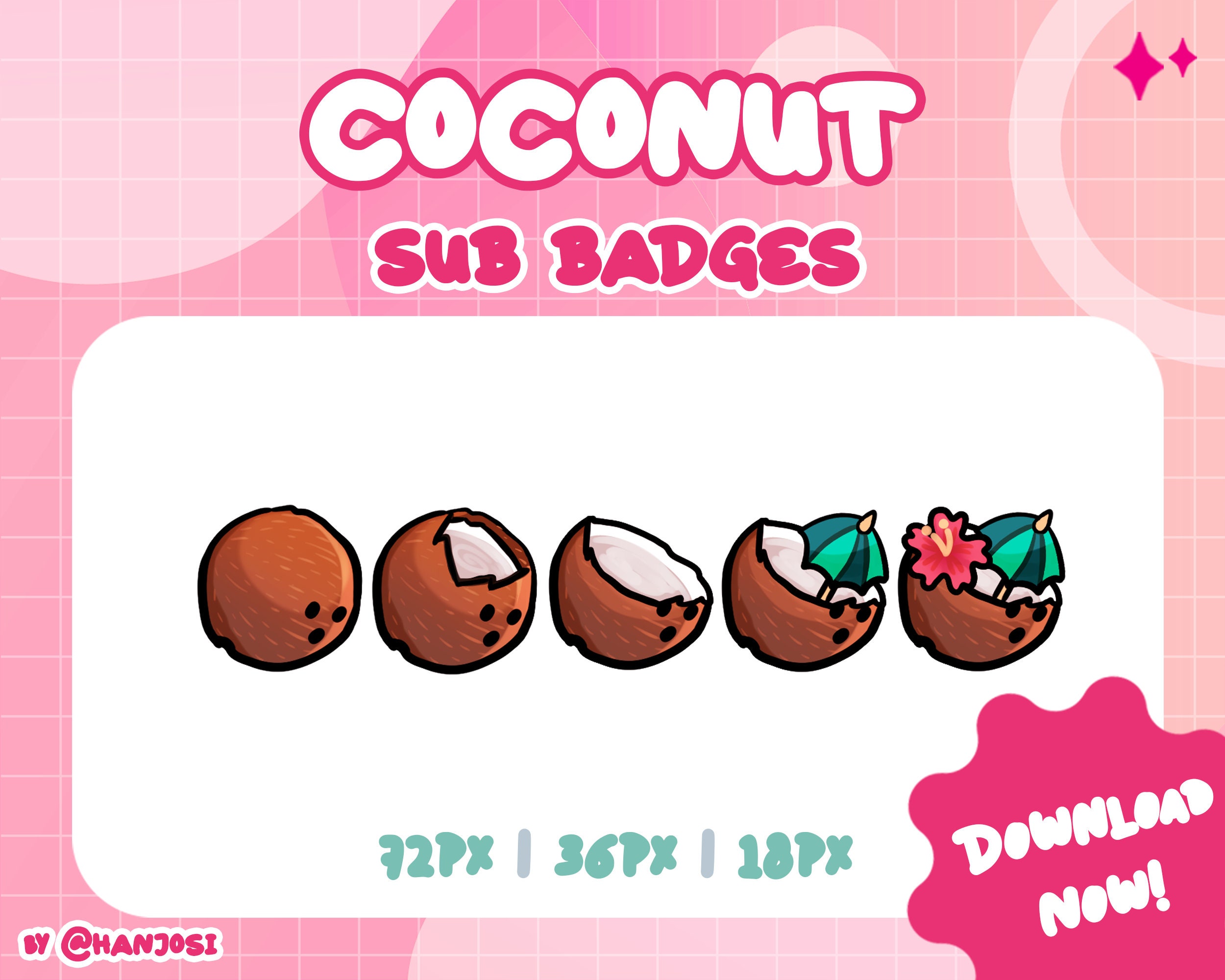Kawaii Coconut Sub Badges: Twitch & Youtube Streaming Sub - Etsy