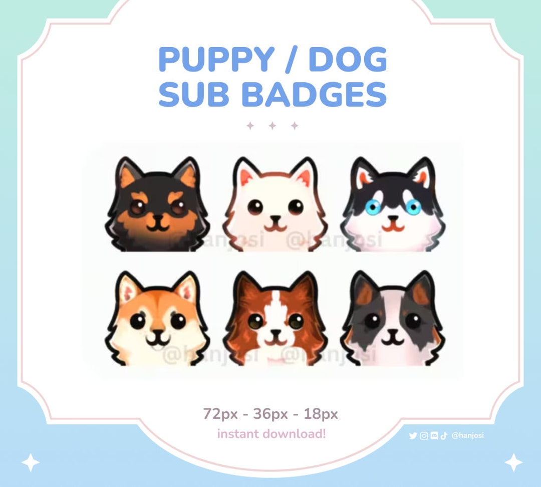 Cute Dog Twitch Sub Badges, Unique Puppy Gamer Icons, Streaming ...