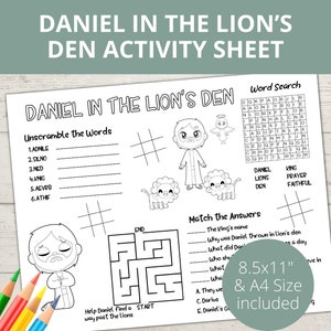 Daniel and the Lions Den, Bible Placemat, Church Kids Activity, Bible ...