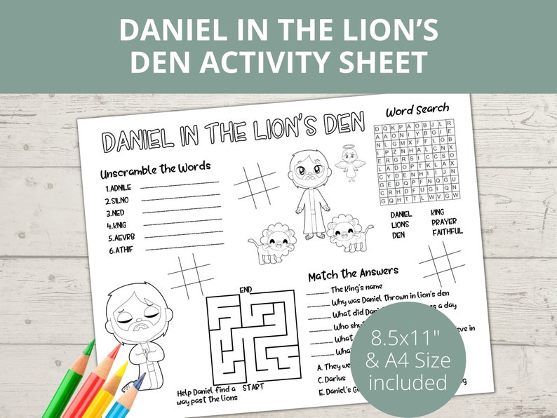 Daniel and the Lions Den, Bible Placemat, Church Kids Activity, Bible ...