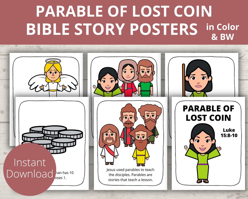 Parable of Lost Coin Bible Story Poster Church Bulletin - Etsy